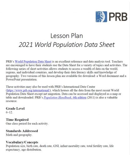 Lesson Plan: 2021 World Population Data Sheet | PRB