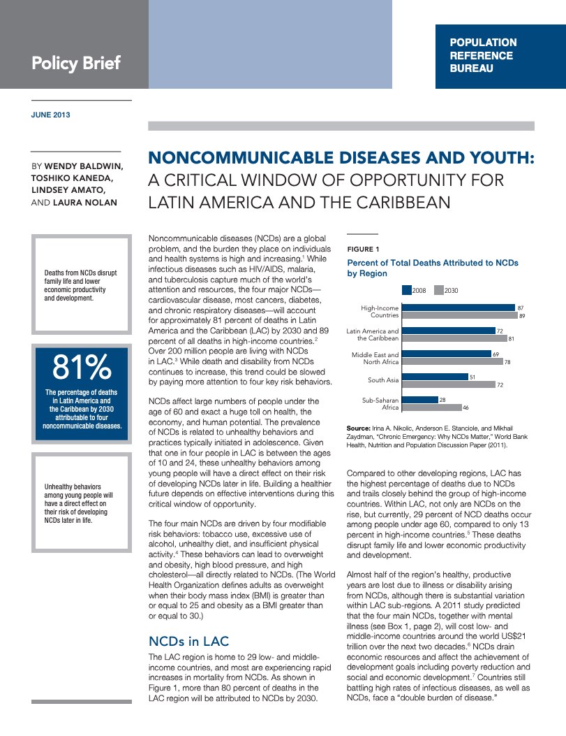 Policy Brief. Noncommunicable Diseases and Youth: A Critical Window of ...